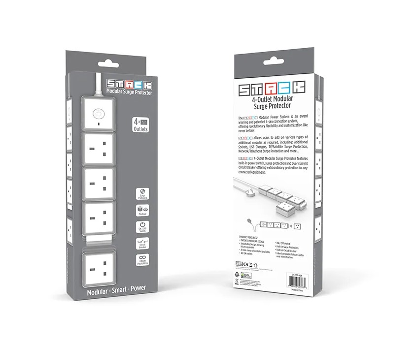 OneAdaptr STACK 4 Outlet Power Plug Socket Extension Modular Surge